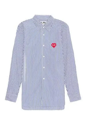 Play Comme Des Garcon Invader Stipe Shirt In Blue - Blue & White