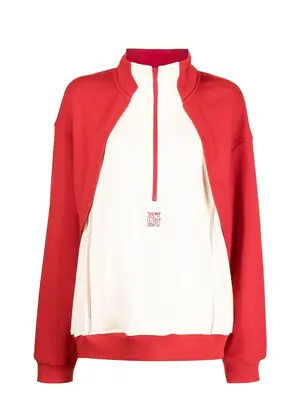 Goen.j Contrast-panel Half-zip Sweatshirt - Red