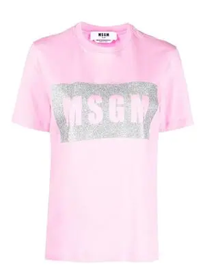 MSGM Logo-print Cotton T-shirt - Pink