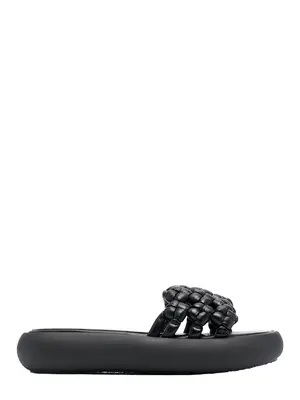 VIC MATIE Woven Leather Platform Slides - Black