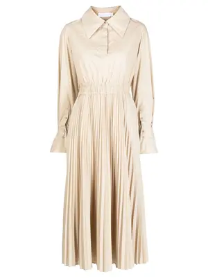 SIMKHAI Simkhai Oversized-Collar Pleated Shirt Dress