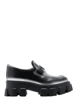 Prada Monolith Leather Loafers Silver