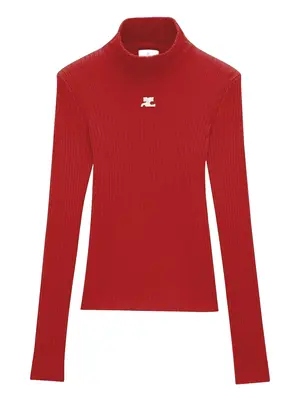 COURREGES Logo-embroidered Ribbed Sweater - Red