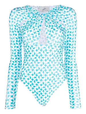 Coperni Geometric Print Long-sleeve Bodysuit - Blue