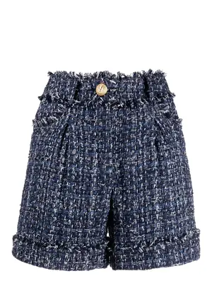Balmain High-waisted Tweed Shorts - Blue