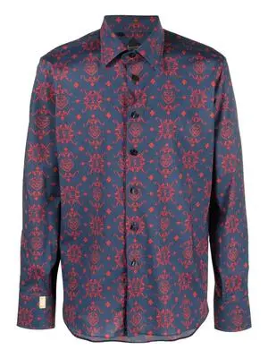 BILLIONAIRE Abstract Pattern Print Cotton Shirt - Blue