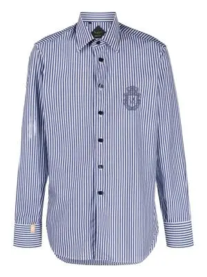BILLIONAIRE Crest Embroidered Striped Shirt - Blue