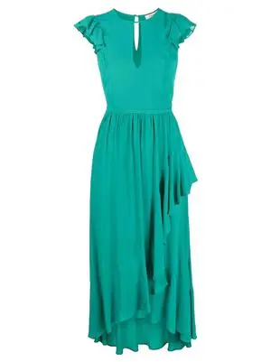 TWINSET Ruffled Asymmetric Midi Dress - Green