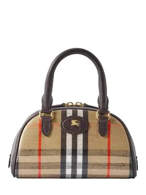 Burberry Mini Leather-trimmed Checked Coated-canvas Tote - Neutrals
