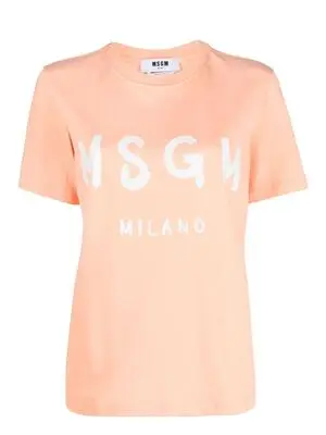 MSGM Logo-Print Cotton T-Shirt Orange