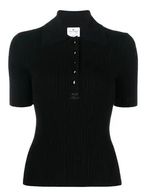 COURREGES Button-front Short-sleeved Polo Shirt - Black