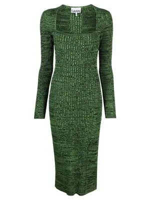 GANNI Square-neck Knitted Midi Dress - Green