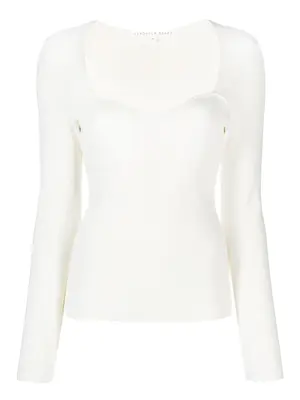 Veronica Beard Sweetheart Ribbed Knit Top - Neutrals