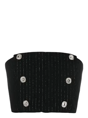 Alessandra Rich Pinstripe Crystal-embellished Crop Top - Black