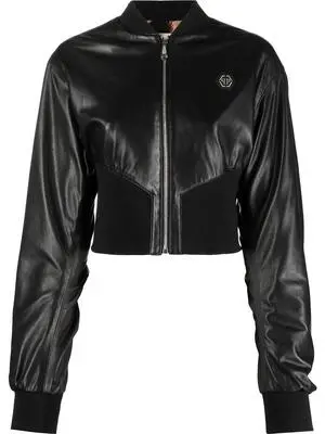 Philipp Plein Leather Bomber Jacket - Black