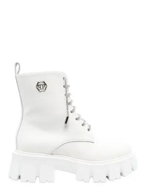 Philipp Plein Logo-plaque Leather Boots - White