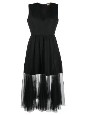 TWINSET Tulle-trim Sleeveless Midi Dress - Black
