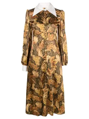 ERL Leaf-print Shirt Dress - Brown