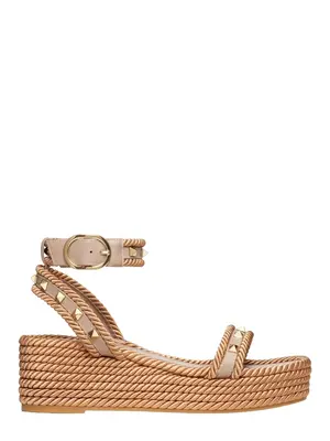 Valentino Garavani 45mm Rockstud Flatform Sandals - Neutrals