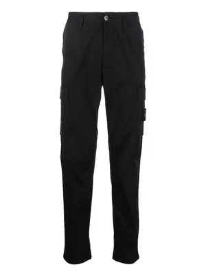 Stone Island Compass-motif Tapered Trousers - Black
