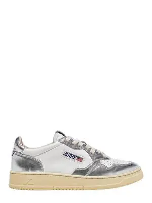 AUTRY AUTRY Medalist Low-Top Leather Sneakers White Silver