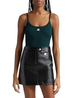 COURREGES Logo Rib Tank Top - Dark Green