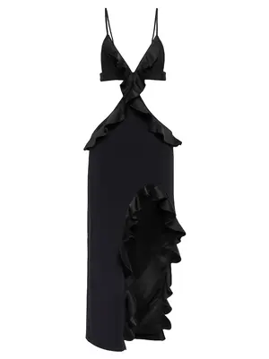 David Koma Ruffle-trimmed Asymmetrical Midi Dress - Black