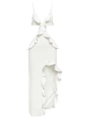 David Koma Ruffle-trimmed Asymmetrical Midi Dress - White