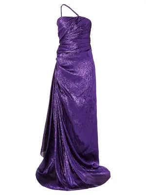 Oscar De La Renta One-shoulder Draped Silk-blend Lamé Gown - Purple