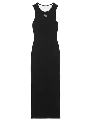 Loewe Anagram Embroidered Ribbed Midi Dress - Black