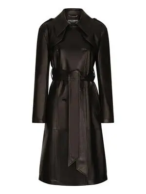 Dolce & Gabbana Belted Double-breasted Leather Coat - Black