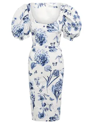 OSCAR DE LA RENTA Oscar De La Renta Floral Cotton-Blend Midi Dress