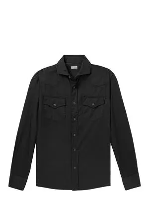 Brunello Cucinelli Brushed Cotton-twill Shirt - Black