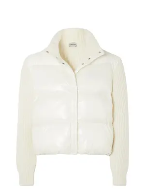 Moncler Ribbed Wool And Quilted Shell Down Hoodie - White