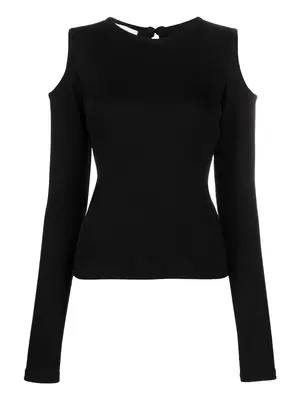 IOANA CIOLACU Fine-ribbed Cold-shoulder Top - Black