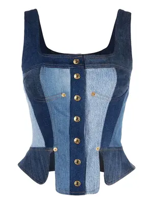 MARINE SERRE Regenerated Denim Bustier Top - Blue