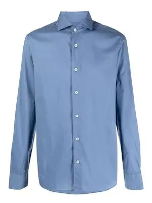 Fedeli Long-sleeve Stretch-cotton Shirt - Blue