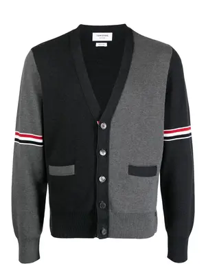 Thom Browne Colour-block Cotton Cardigan - Grey