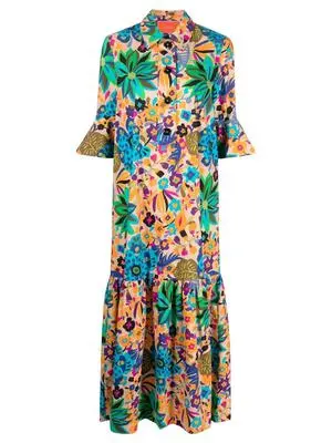 LA DOUBLEJ Artemis Graphic-Print Cotton Maxi Dress
