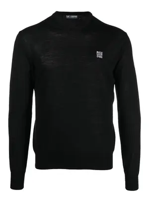 Raf Simons Logo-embroidered Merino Wool Jumper - Black