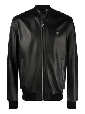 Philipp Plein Billy Leather Bomber Jacket - Black