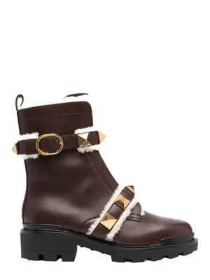 Valentino Garavani Rockstud Embellished Biker Boots - Brown