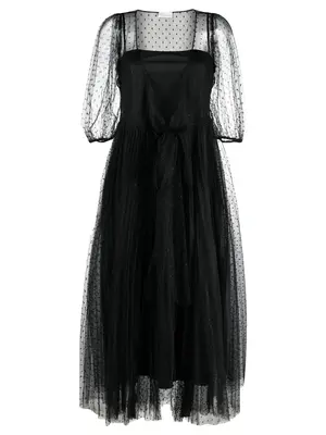 Red Valentino Short-sleeved Tulle Midi Dress - Black