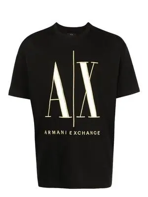 Armani Exchange Logo-embroidery Cotton T-shirt - Black