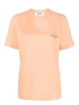 MSGM Logo-embroidered Cotton T-shirt - Orange