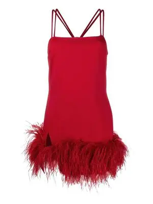 Attico Fujiko Feather-trim Minidress - Red