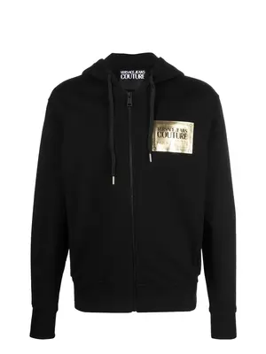 Versace Logo-print Zipped Hoodie - Black