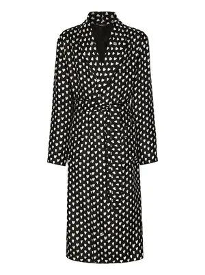 Dolce & Gabbana Heart-print Belted Coat - Black
