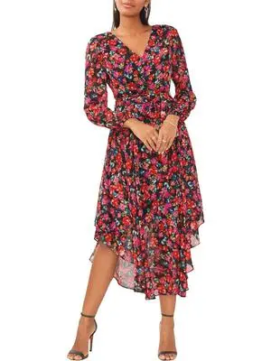 Chaus Floral Tie Waist Dress - Black/red/pink