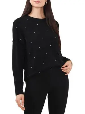 Chaus Rhinestone Crewneck Sweater - Rich Black